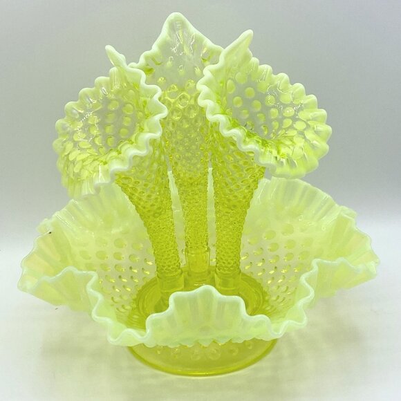 Fenton | Art | Vintage Fenton Topaz Opalescent Hobnail Vaseline Glass 3 ...